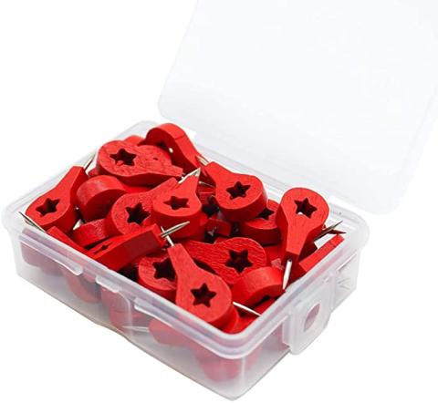 Lot de 40 punaises en bois rouge motif carte du monde avec étoiles et ...